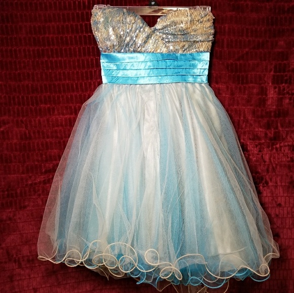 Sequin Hearts | Dresses | Blue And Gold Dress W Sequins Formal ...